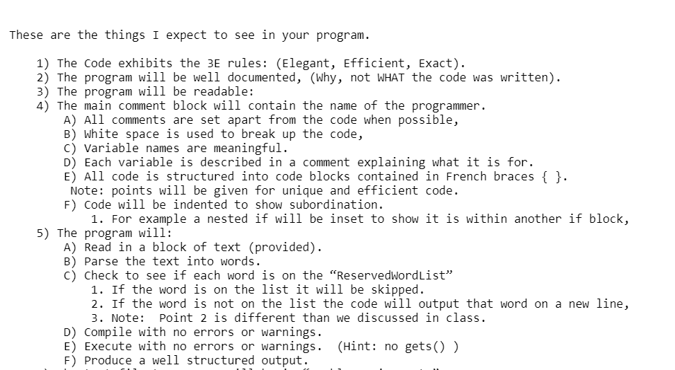 Write the program in C. Read in the words for the | Chegg.com