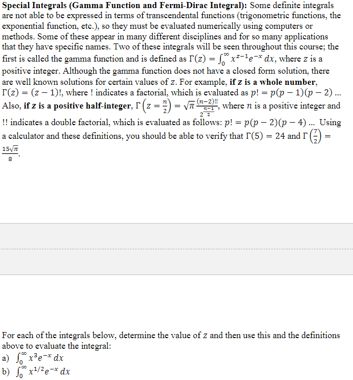 Solved Special Integrals (Gamma Function and Fermi-Dirac | Chegg.com