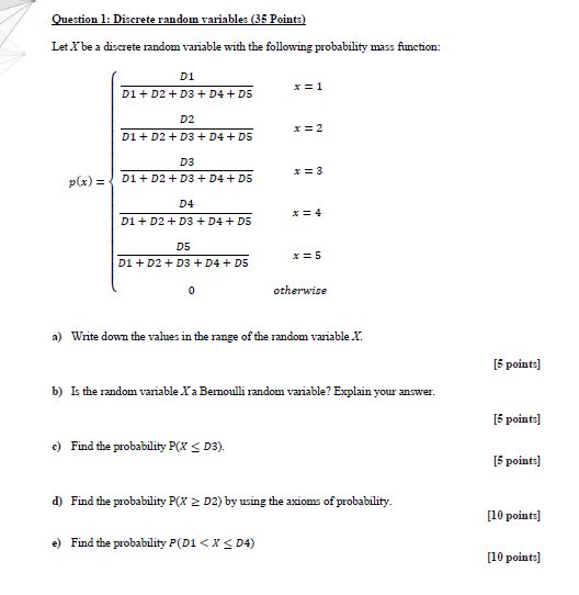Solved Question 1: Discrete random variables (35 Points) Let | Chegg.com