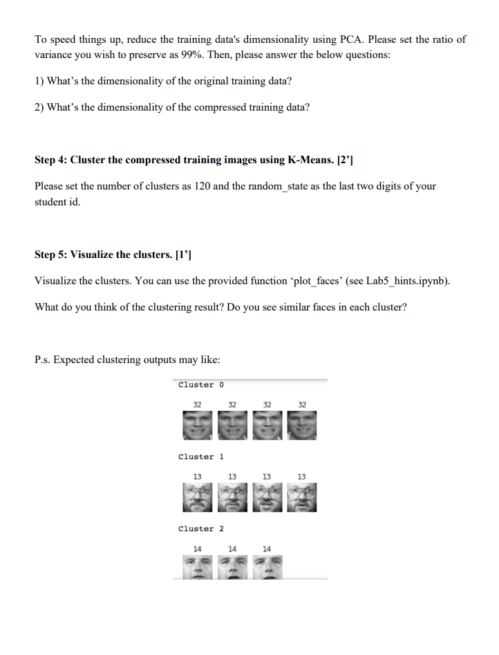 Solved Task: Apply PCA and K-Means on Face Dataset. The | Chegg.com