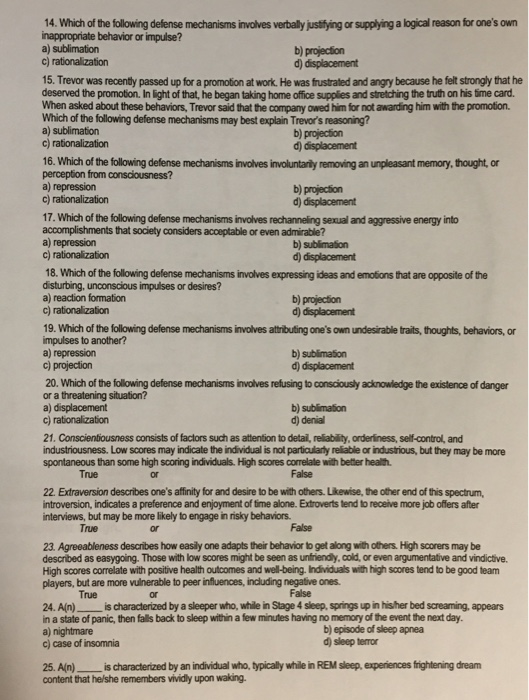 Solved 14. Which of the following defense mechanisms | Chegg.com