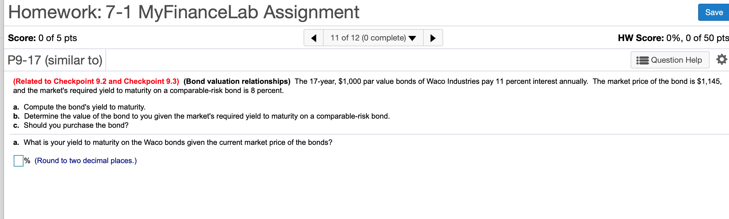 Solved Homework: 7-1 MyFinanceLab Assignment Save Score: 0 | Chegg.com