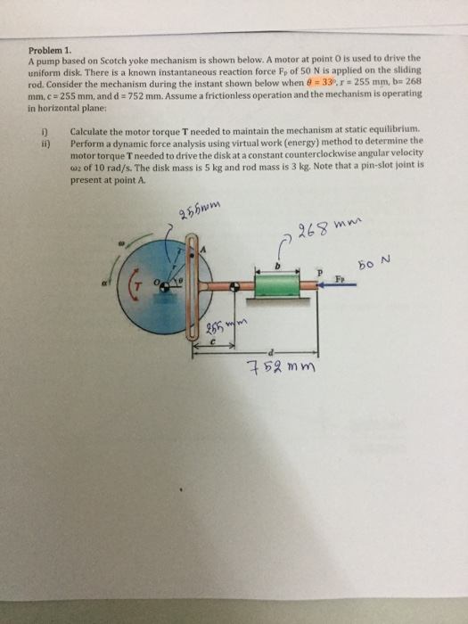 Solved Problem 1. A pump based on Scotch yoke mechanism is | Chegg.com