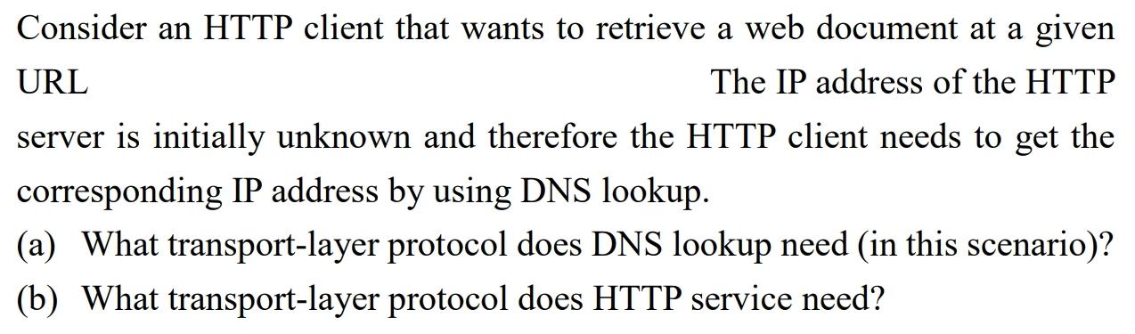 Solved a Consider an HTTP client that wants to retrieve a | Chegg.com