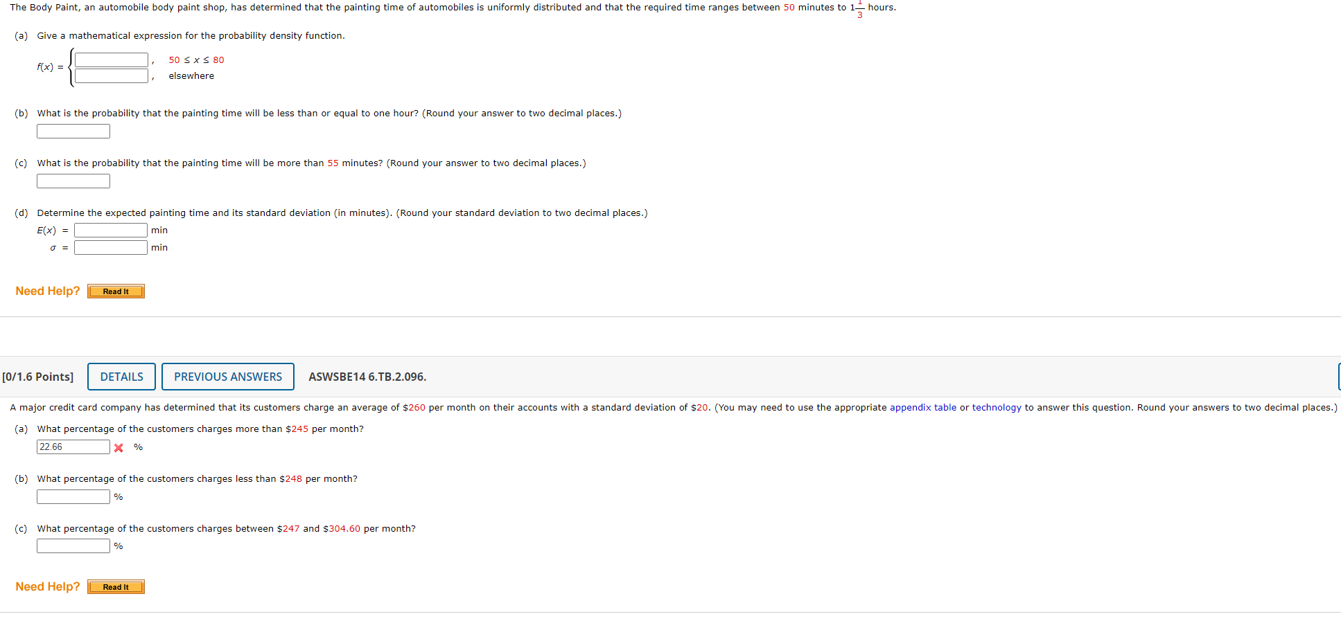 Solved (c) What is the probability that the painting time | Chegg.com