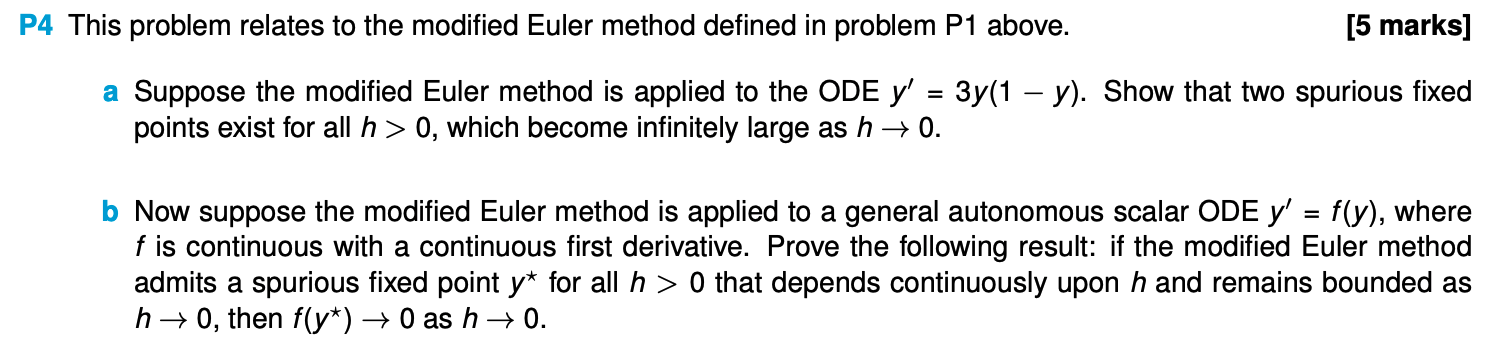 Solved P4 This problem relates to the modified Euler method | Chegg.com