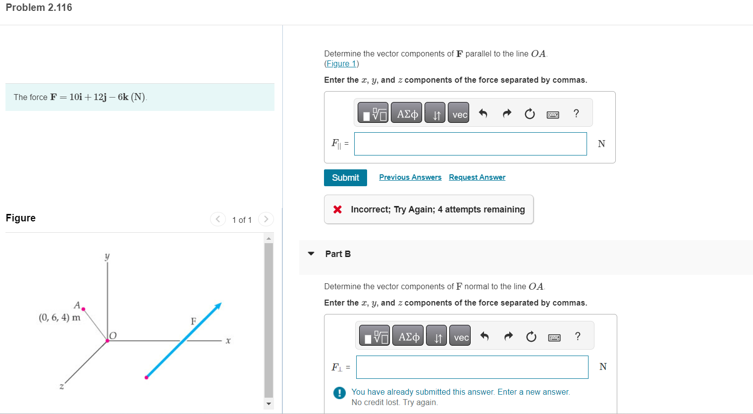 Solved Determine the vector components of F parallel to the | Chegg.com