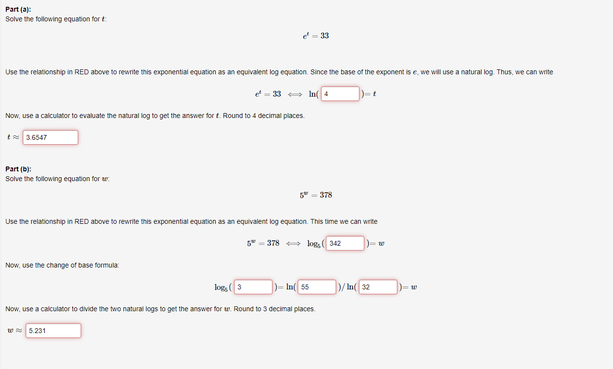 Solved Part (a): Solve the following equation for t : et=33 | Chegg.com