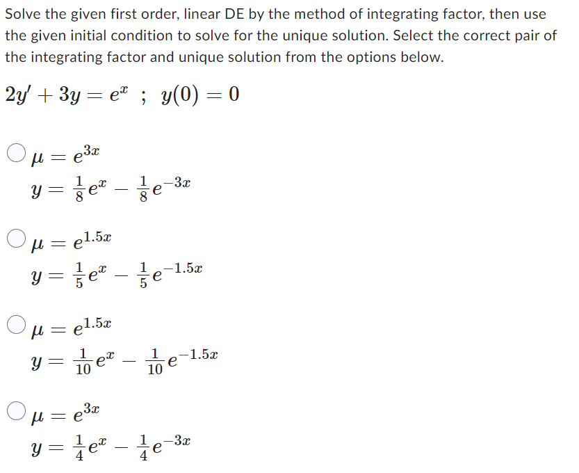 Solved Solve the given first order, linear DE by the method | Chegg.com