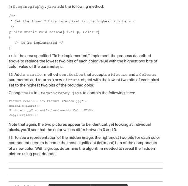 Solved In Steganography.java add the following method: * Set | Chegg.com