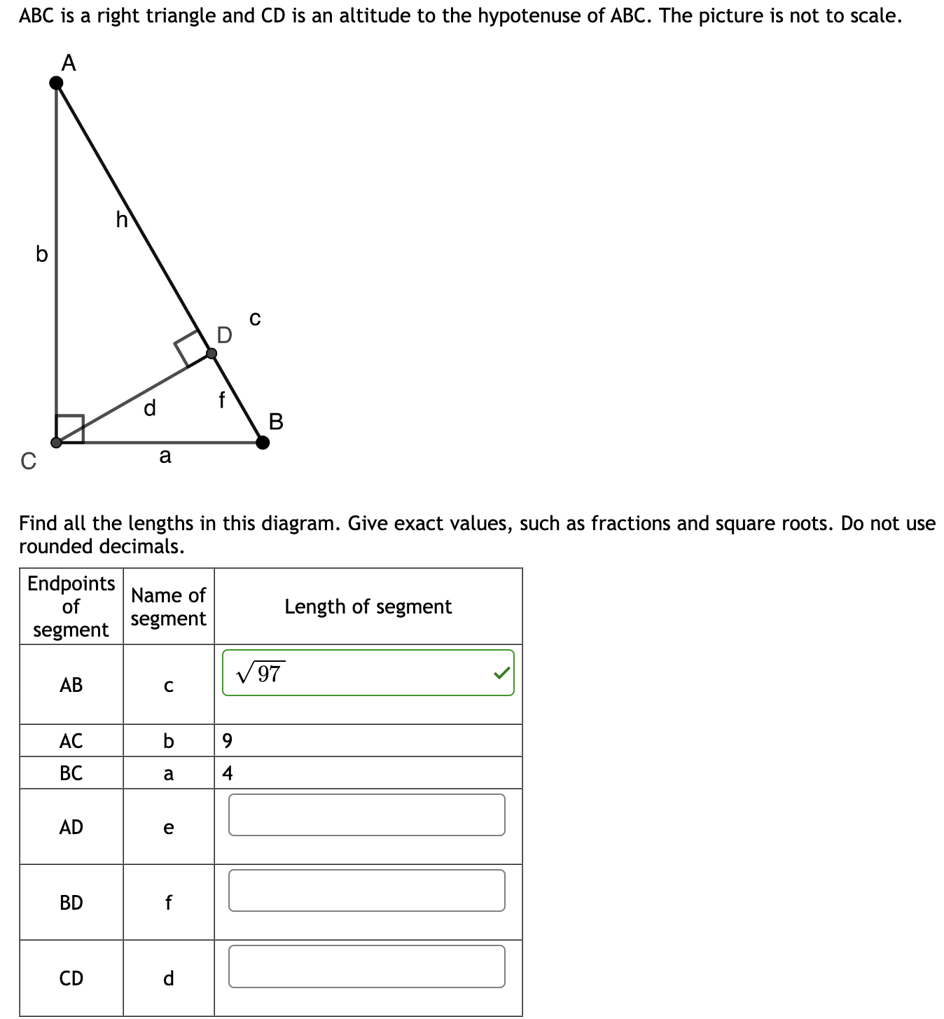 Solved ABC is a right triangle and CD ﻿is an altitude to the | Chegg.com