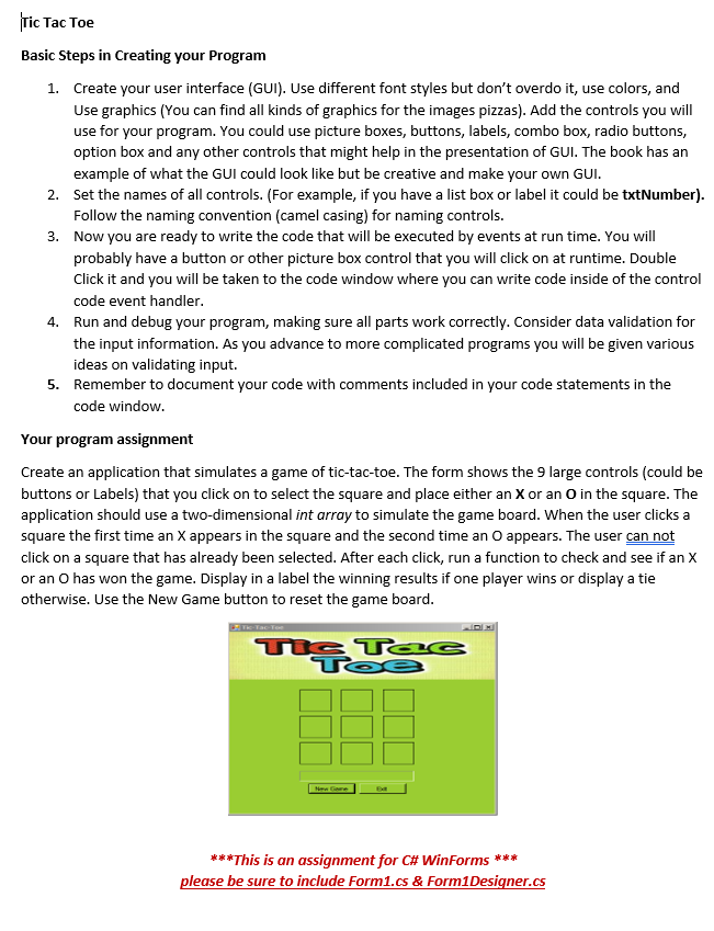 Solved Tic Tac Toe Basic Steps in Creating your Program 1. | Chegg.com