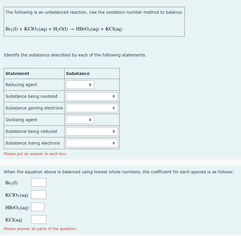 Solved The following is an unbalanced reaction. Use the | Chegg.com