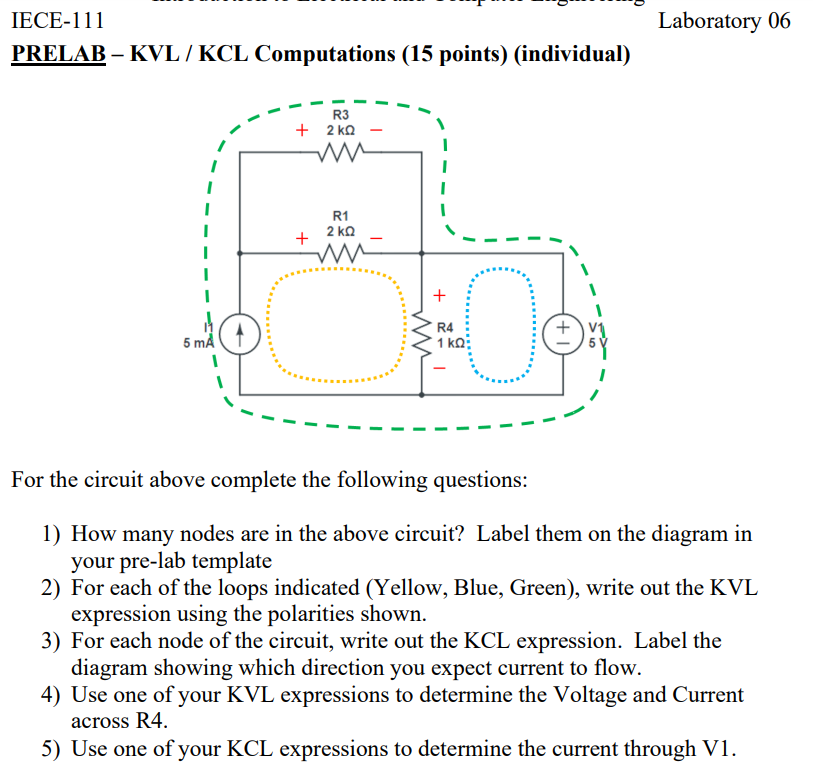 Solved IECE-111 Laboratory 06 PRELAB - KVL / KCL | Chegg.com
