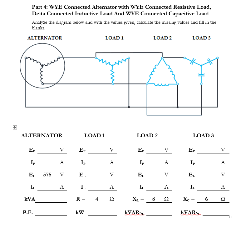 Solved Part 4: WYE Connected Alternator with WYE Connected | Chegg.com