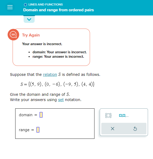 Solved Try Again Your answer is incorrect. - domain: Your | Chegg.com