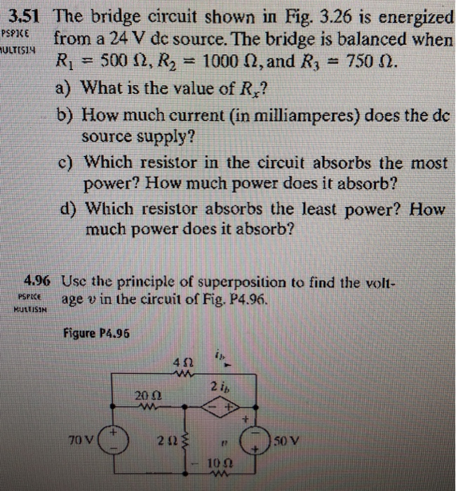 Solved 3.51 The bridge circuit shown in Fig. 3.26 is | Chegg.com