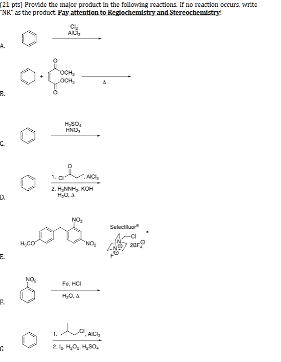 Solved (21 pts) ﻿Provide the major product in ﻿the following | Chegg.com