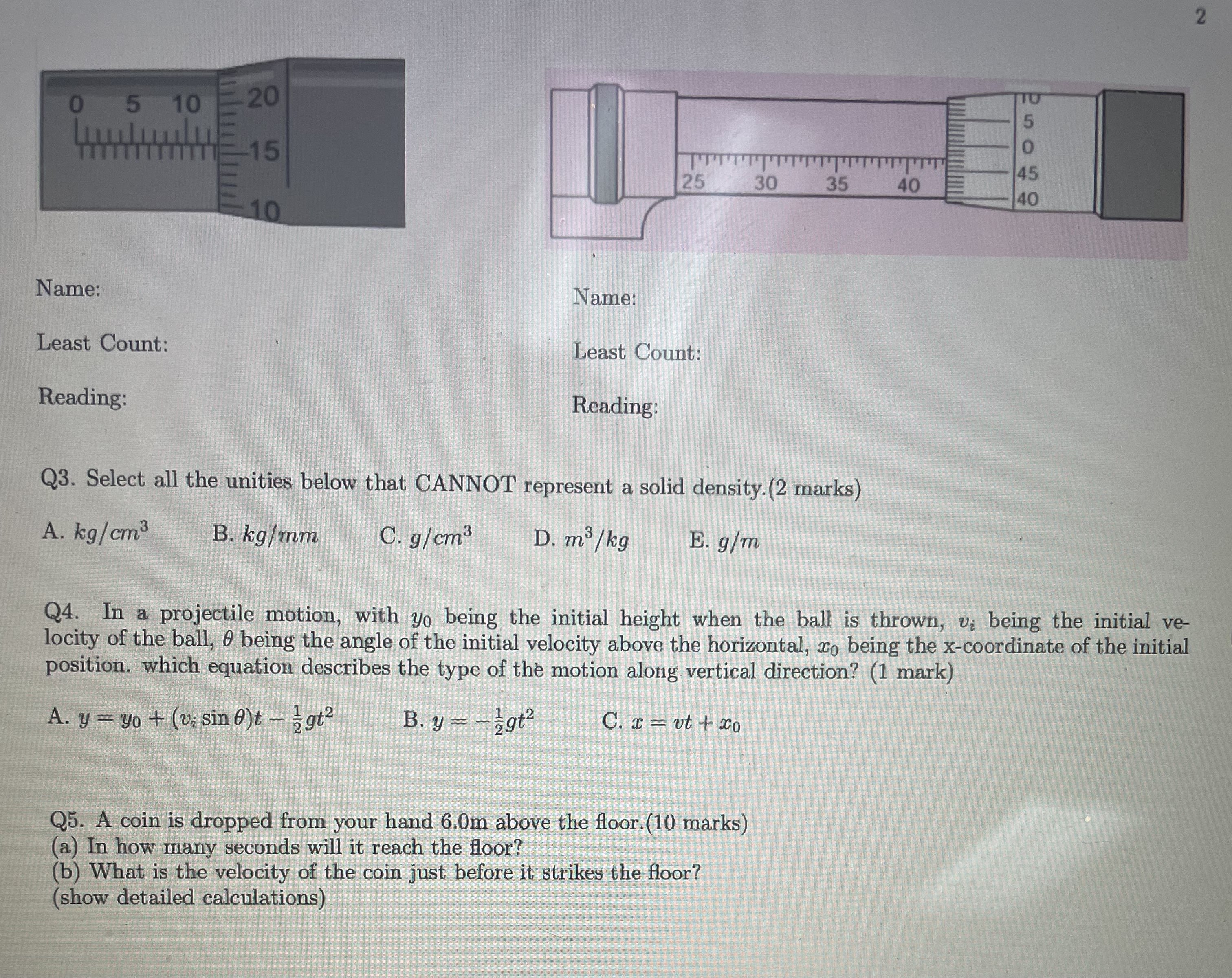 Least Count: Least Count: Reading: Reading: Q3. | Chegg.com