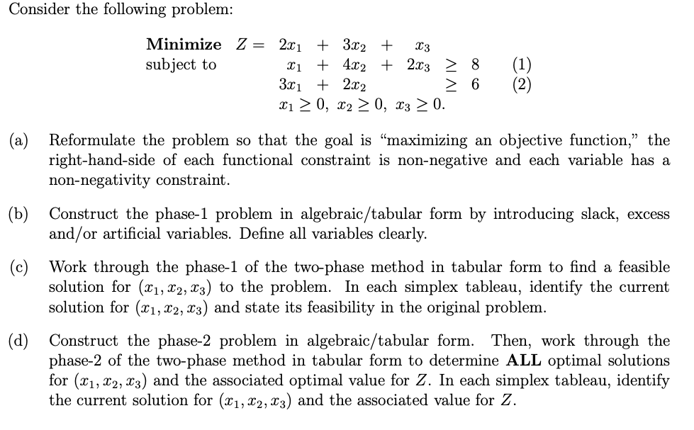 Solved Consider the following problem: Minimize Z= subject | Chegg.com