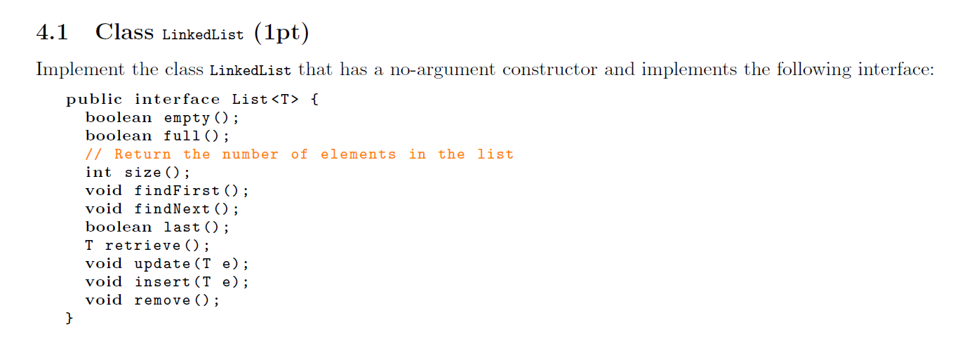 4.1 Class Linkedlist (1pt) Implement the class | Chegg.com