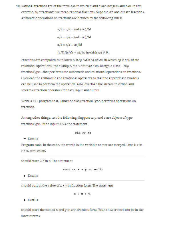Solved 10. Rational fractions are of the form a/b, in which | Chegg.com