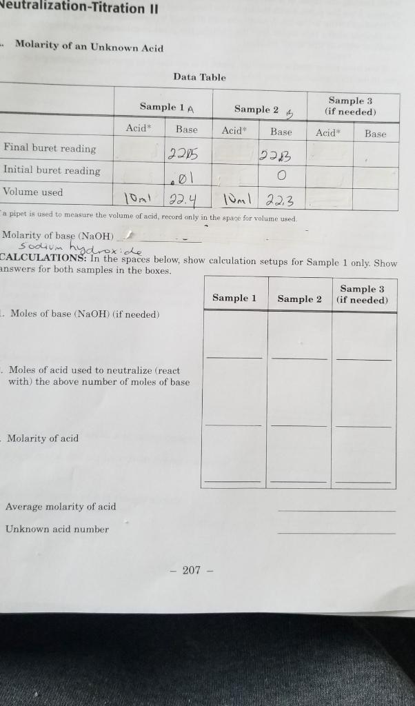 Solved Neutralization-Titration II - Molarity of an Unknown | Chegg.com
