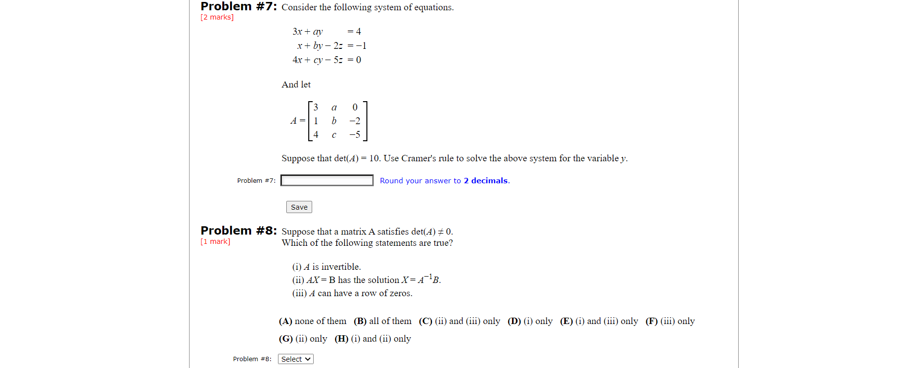 Solved Problem #7: Consider the following system of | Chegg.com