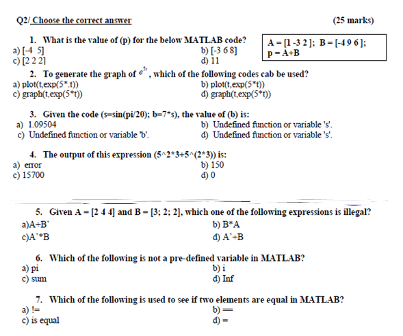 Solved Q2/ Choose the correct answer (25 marks) 1. What is | Chegg.com