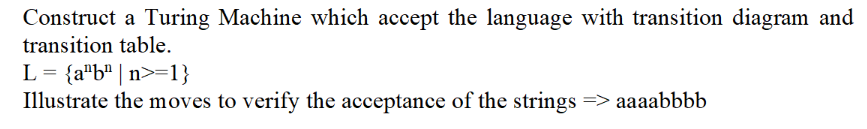 Solved Construct a Turing Machine which accept the language | Chegg.com