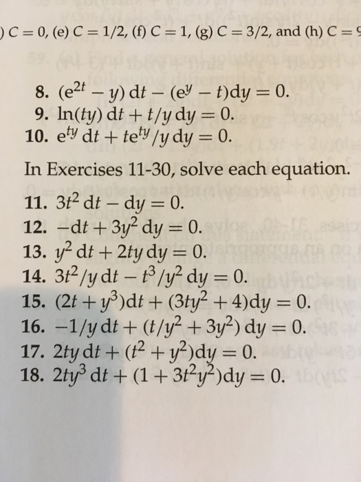 Solved (e^2t - y) df - (e^y - t)dy = 0. ln(ty) dt + t/y dy | Chegg.com