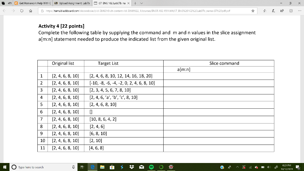 Activity 4 [22 points] Complete the following table | Chegg.com