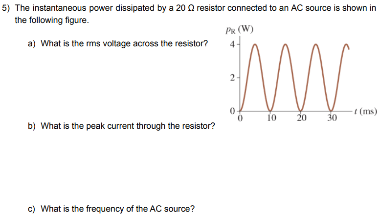 Solved 5) The instantaneous power dissipated by a 20 a | Chegg.com
