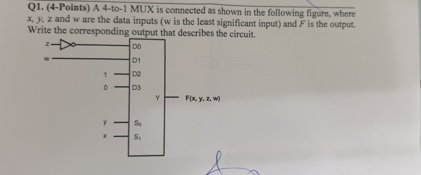 Solved Q1. (4-Points) A 4-to-1 MUX is connected as shown in | Chegg.com
