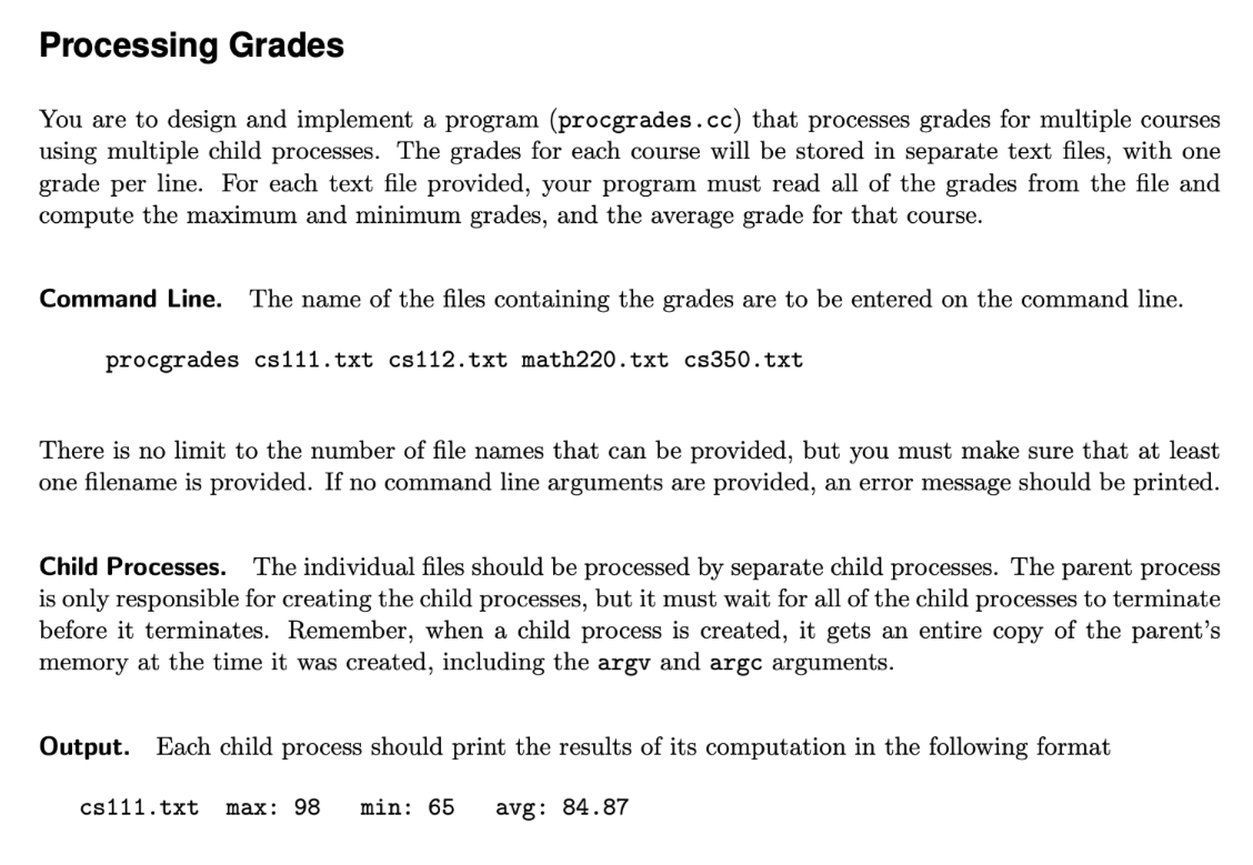 Solved Processing Grades You are to design and implement a | Chegg.com