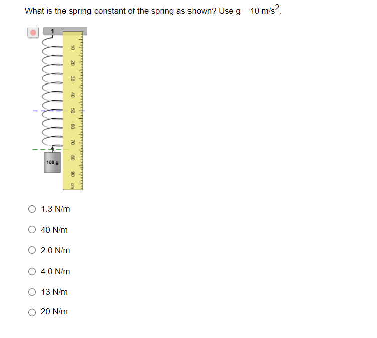 Solved What is the spring constant of the spring as shown? | Chegg.com