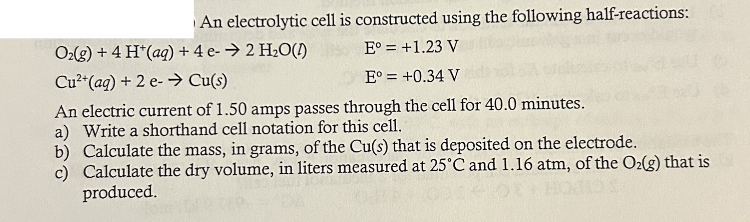 Solved O2(g)+4H+(aq)+4e−→2H2O(l)Cu2+(aq)+2e−→Cu(s)E∘=+1.23 | Chegg.com
