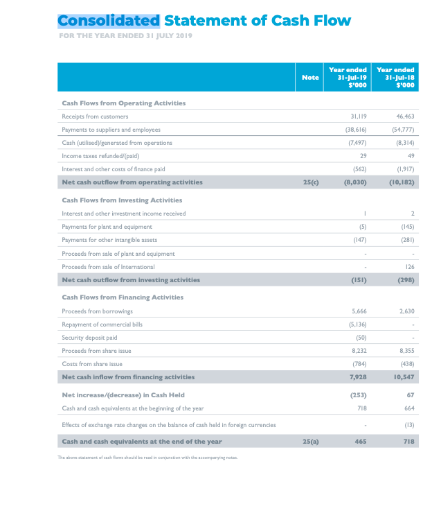 Solved Consolidated Statement of Cash Flow FOR THE YEAR | Chegg.com
