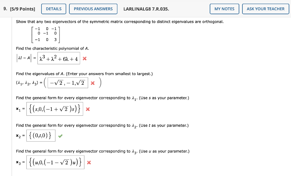 Solved 3. [3/4 points) DETAILS PREVIOUS ANSWERS POOLELINALG4 | Chegg.com