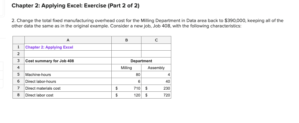 Solved 1 Chapter 2: Applying Excel Data Markup on job cost | Chegg.com