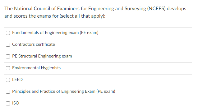 Solved The National Council of Examiners for Engineering and | Chegg.com