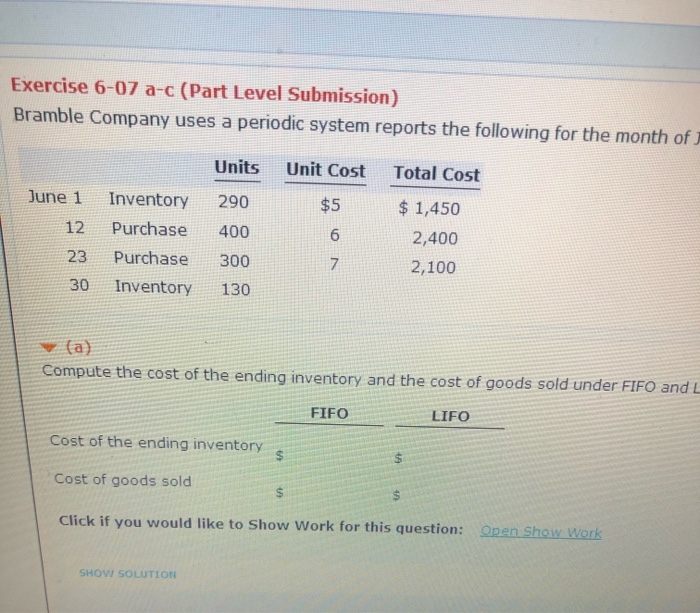 Solved Exercise 6-07 a-c (Part Level Submission) Bramble | Chegg.com