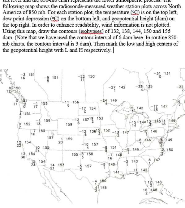 Solved following map shows the radiosonde-measured weather | Chegg.com