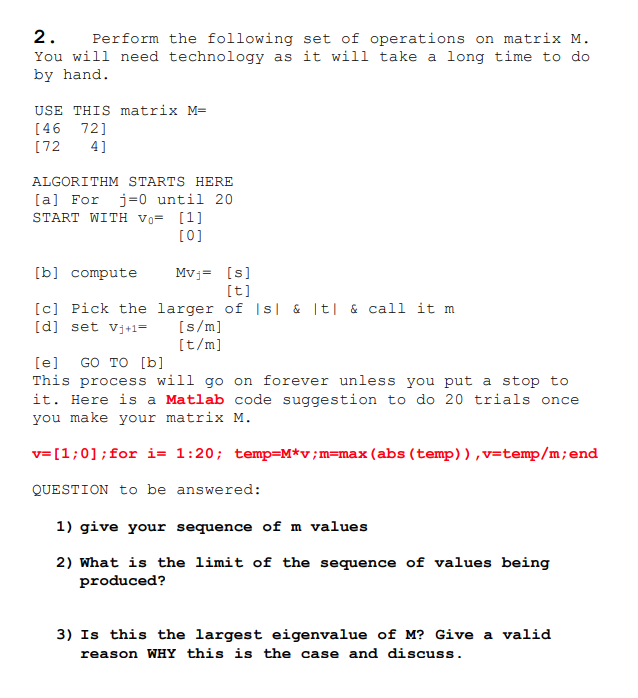 Solved 2. Perform the following set of operations on matrix | Chegg.com