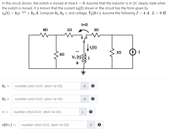 Solved In the circuit shown, the switch is moved at time t = | Chegg.com