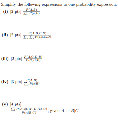 Solved Simplify the following expressions to one probability | Chegg.com
