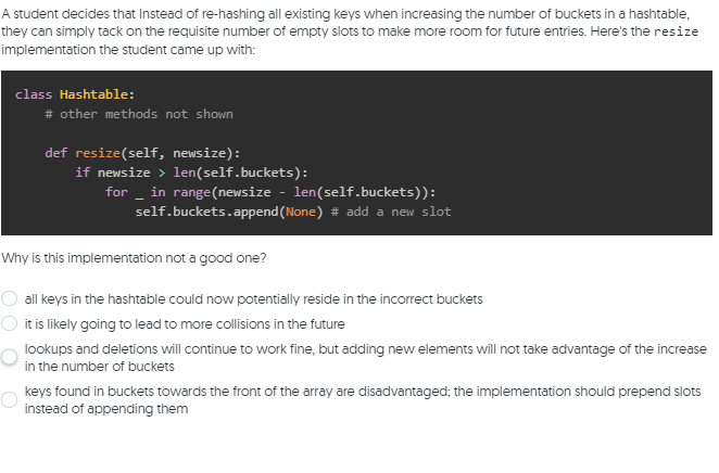 Solved A student decides that Instead of re-hashing all | Chegg.com