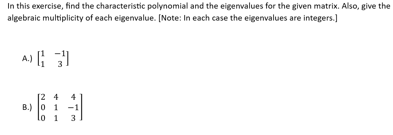 Solved In this exercise, find the characteristic polynomial | Chegg.com