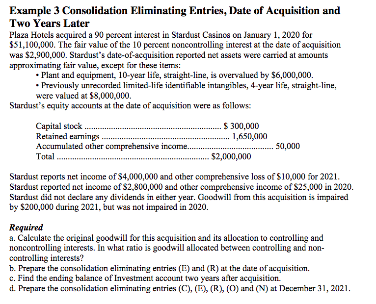 Solved Example 3 Consolidation Eliminating Entries, Date of | Chegg.com