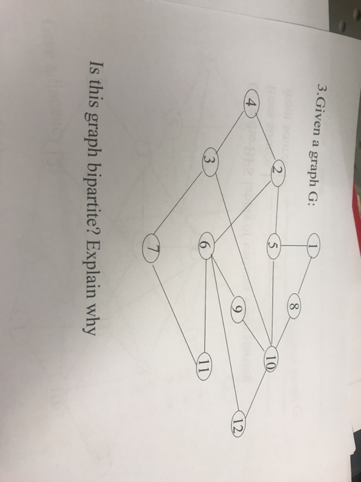 Solved 3 .Given a graph G: 4 Is this graph bipartite? | Chegg.com